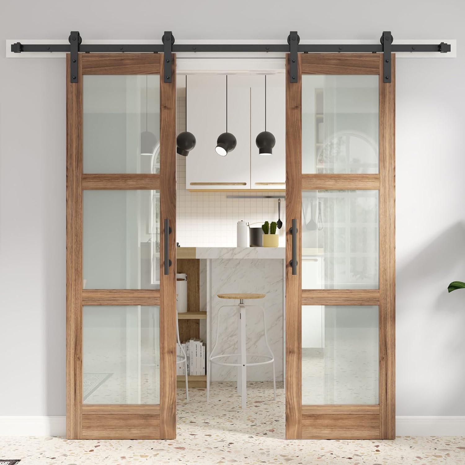 Amazon.com: FREDBECK Double 24 x 84 inch Glass Barn Doors 36inch Barn ...