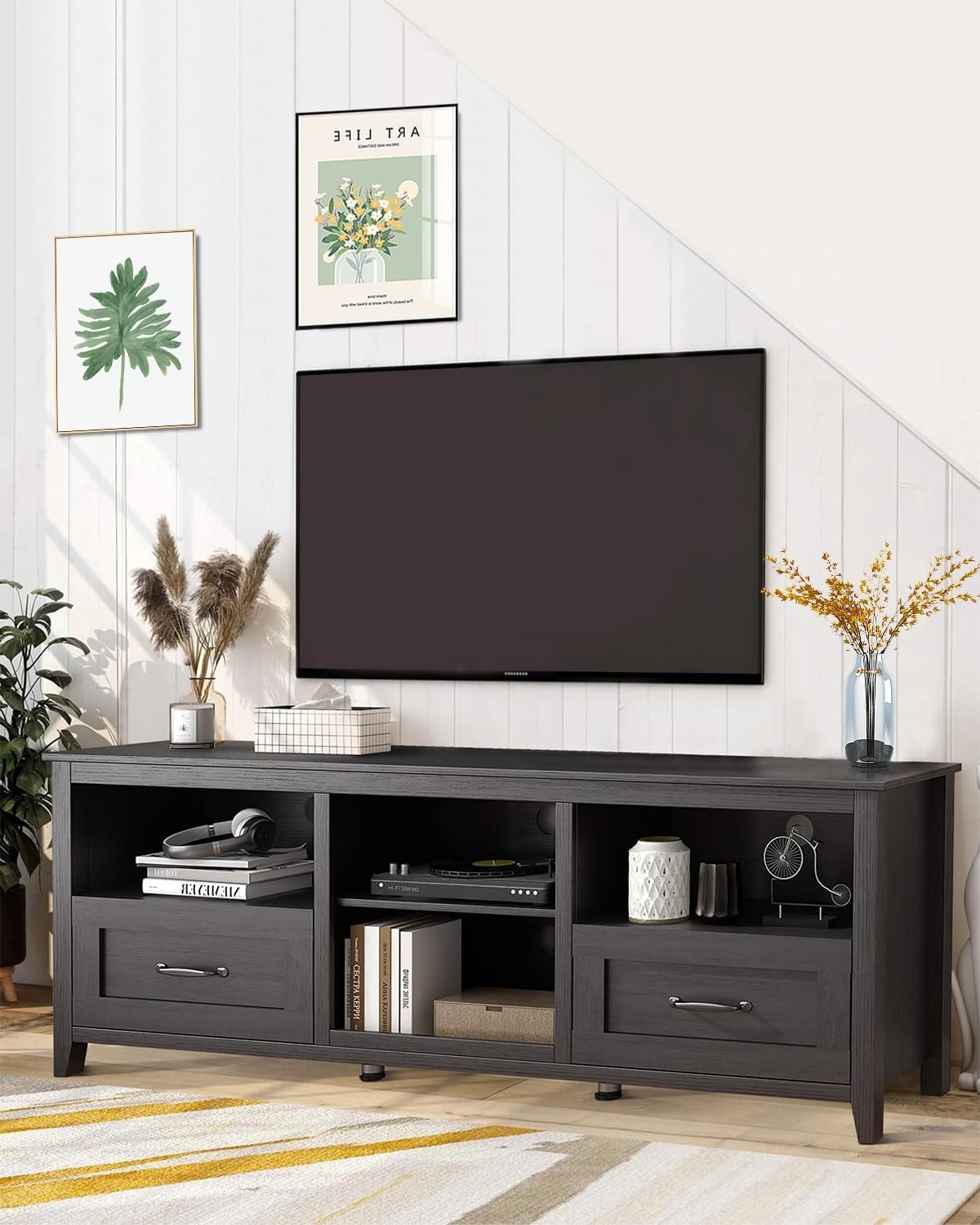 Amazon.com: CreekT TV Stand For 80 Inch TV, Black TV Stand For 75+ 75 ...