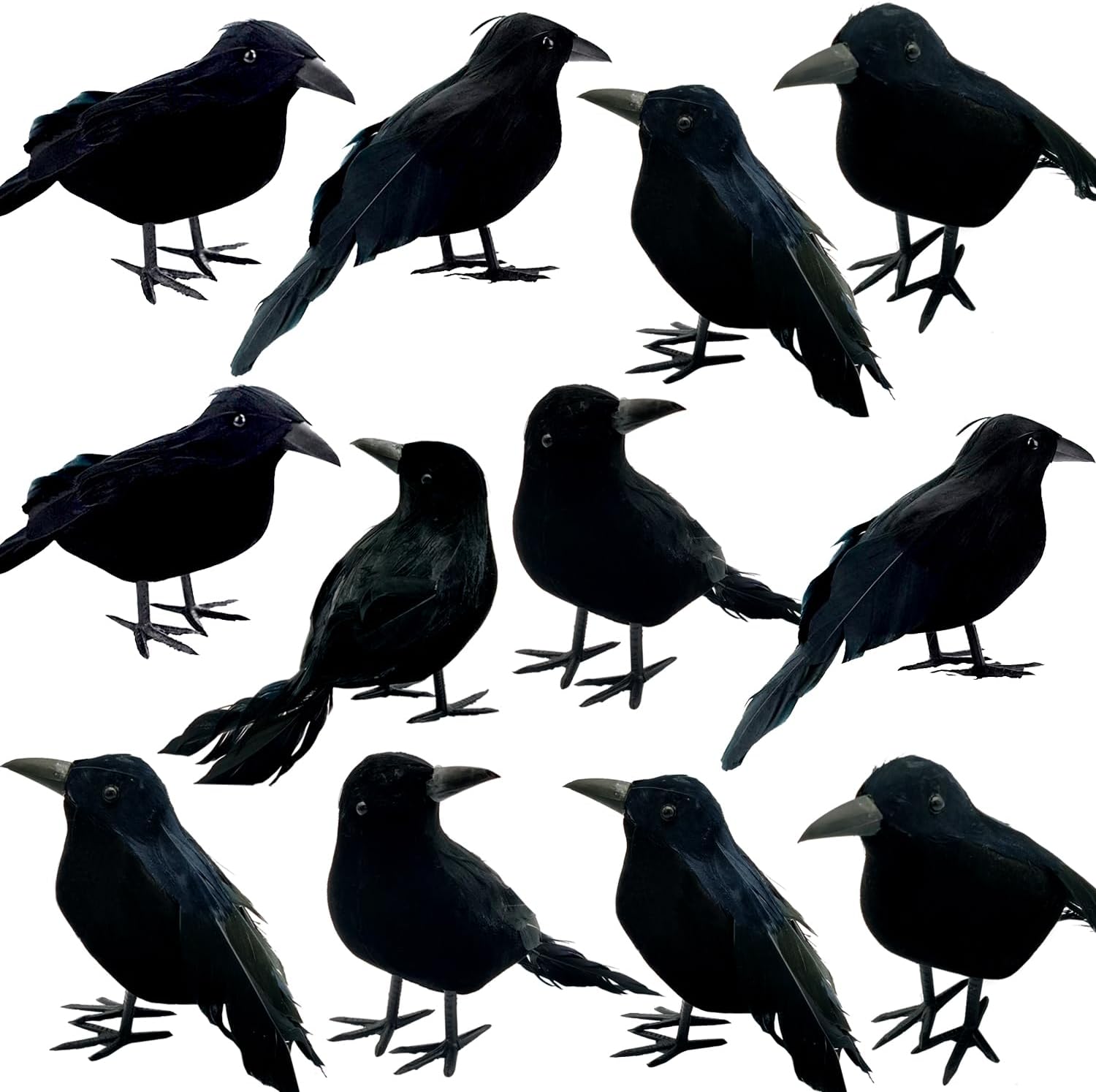 Amazon.com: 12 Pieces Halloween Black Crows Feathered Crows Realistic ...