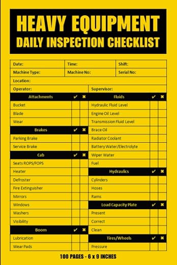 Heavy Equipment Daily Inspection Checklist: Heavy Equipment Pre-Use ...