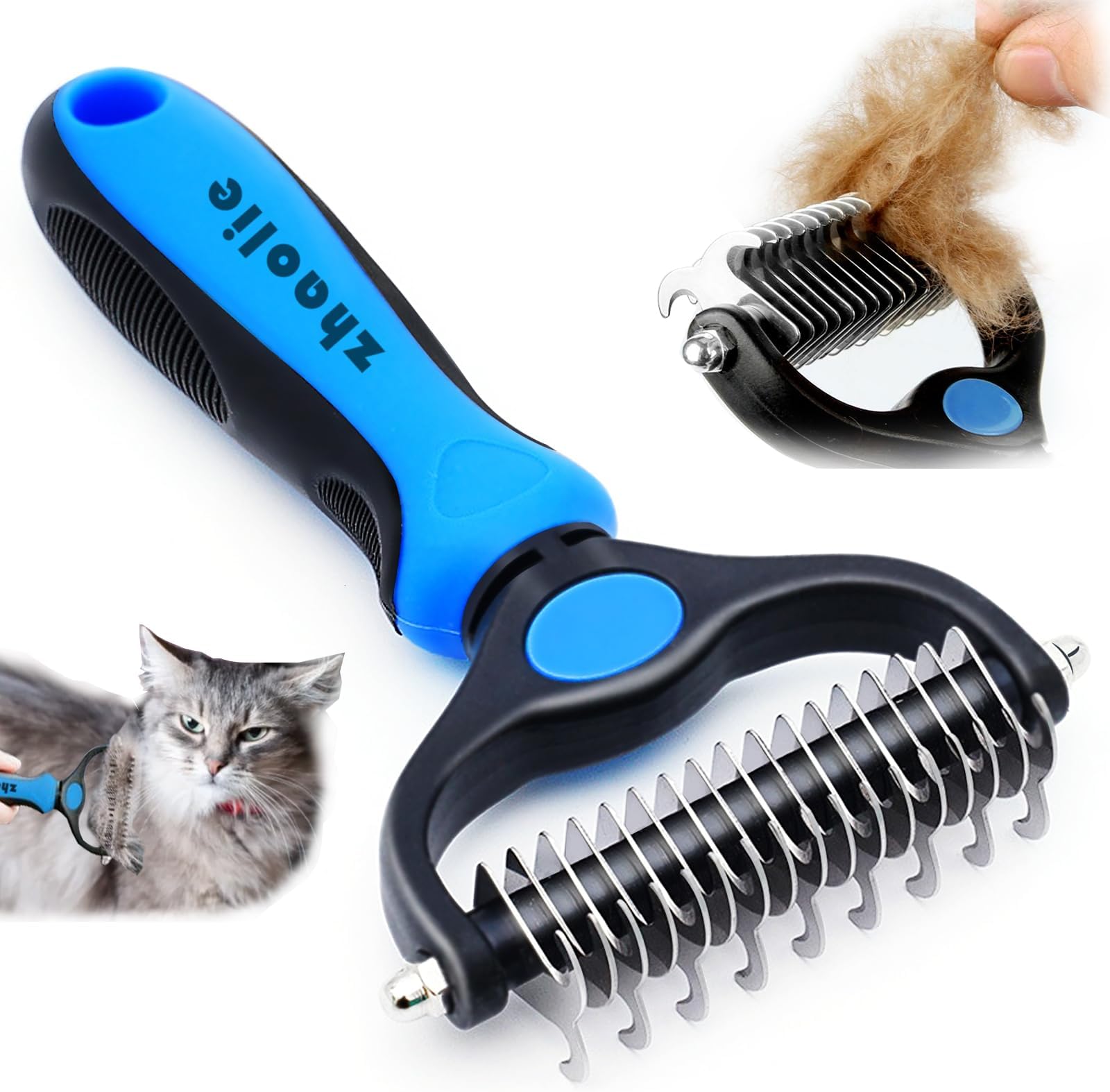 Amazon.com: ZHAOLIESM Dog Brush for Shedding - Double Sided Deshedding ...