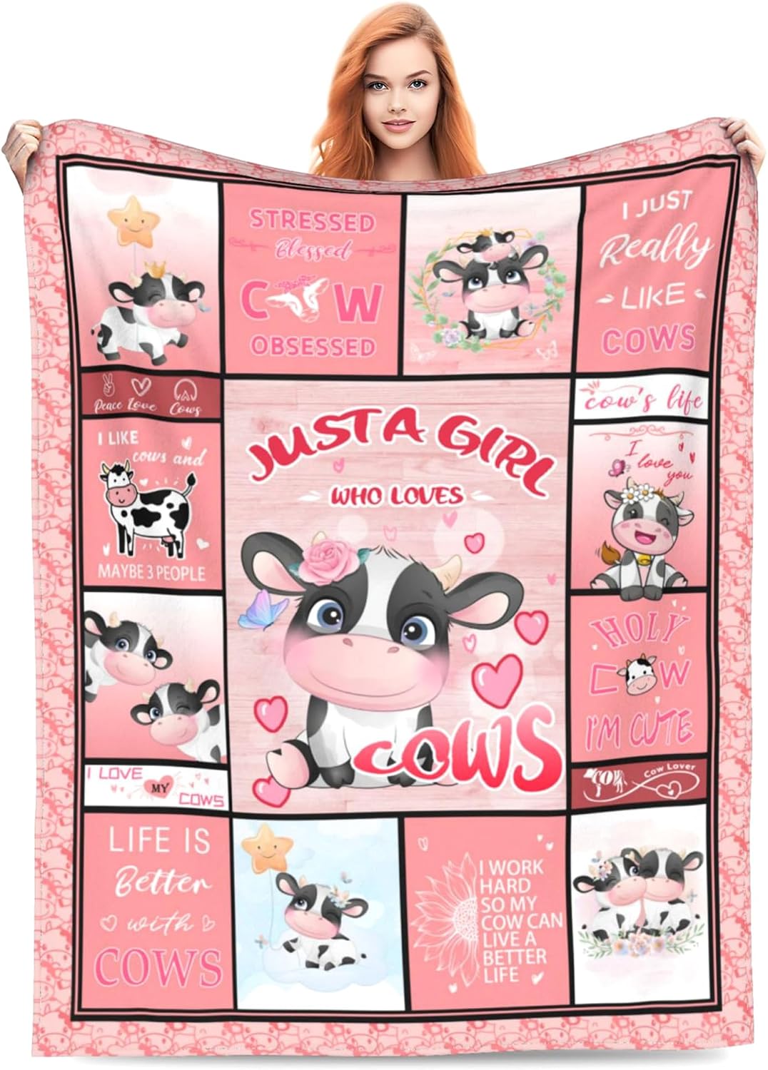 Amazon.com: Just A Girl Who Loves Cows Blanket, Pink Soft Cozy Plush ...