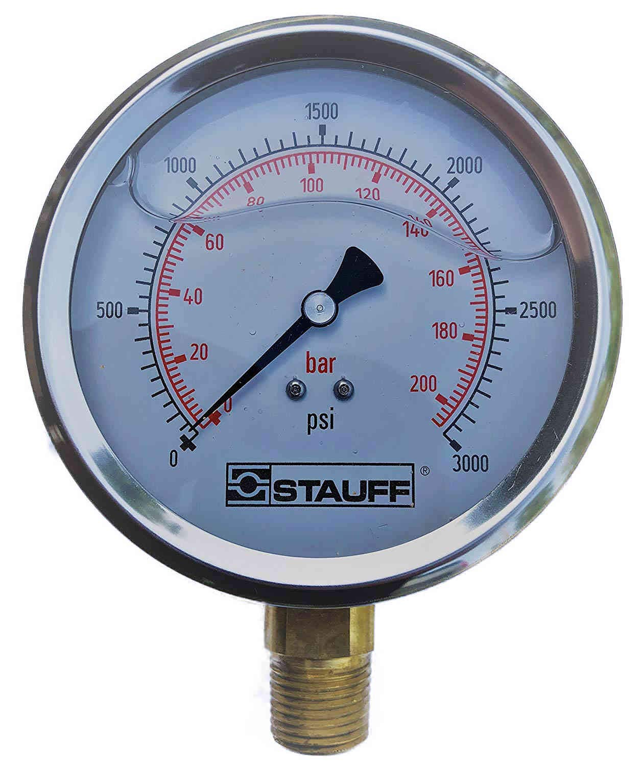 Stauff SPG Series 4" Face Pressure Gauge, 0-3000psi Pressure Range, 1/2 ...