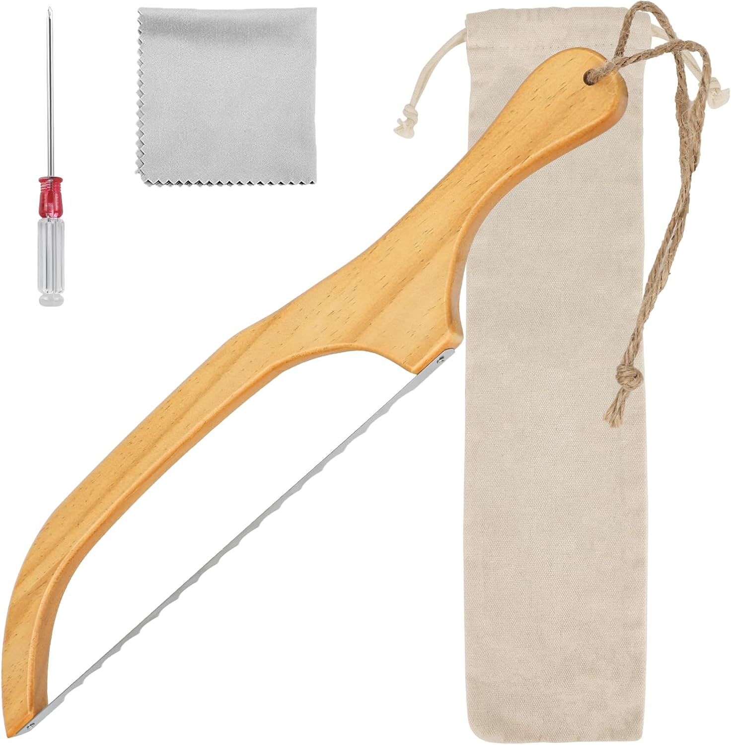 Amazon.com: PTUI Wooden Bread Bow Saw Knife - 16" Serrated Sourdough ...