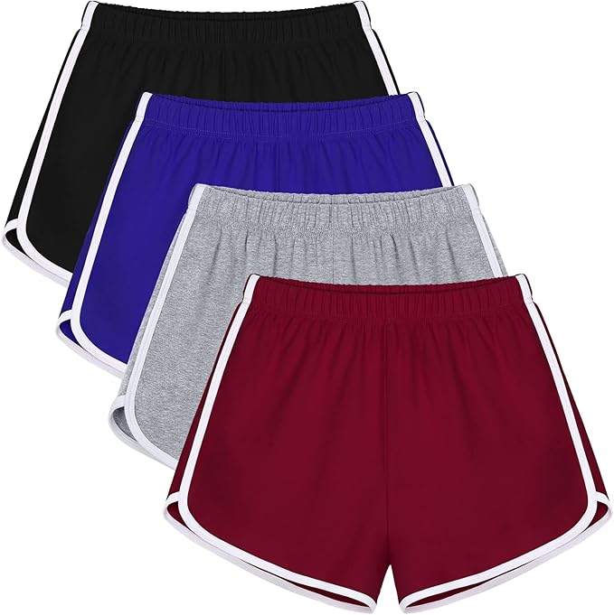 URATOT 4 Pack Women's Cotton Dance Yoga Sports Short Summer Running Athletic Pant Waistband ...
