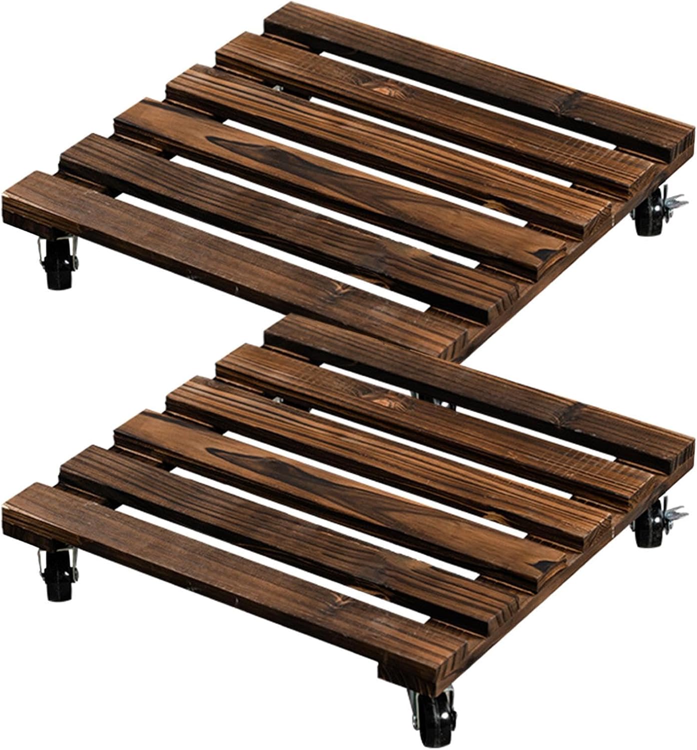 Amazon.co.jp: Roller flower pot, 2 wooden plant stands with lockable ...