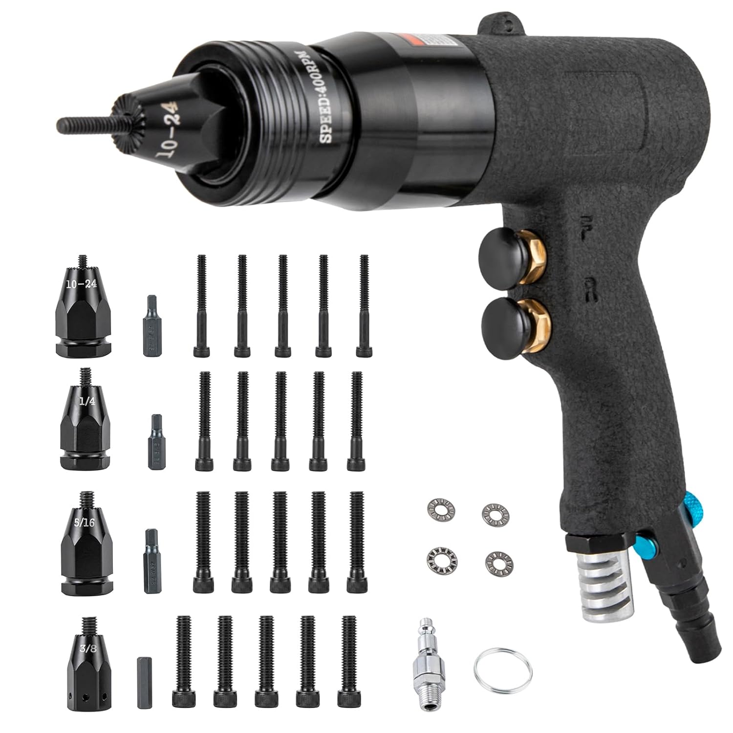 Pneumatic Rivet Nut Gun 10-24", 1/4", 5/16", 3/8" Gun Heads Air Rivet ...