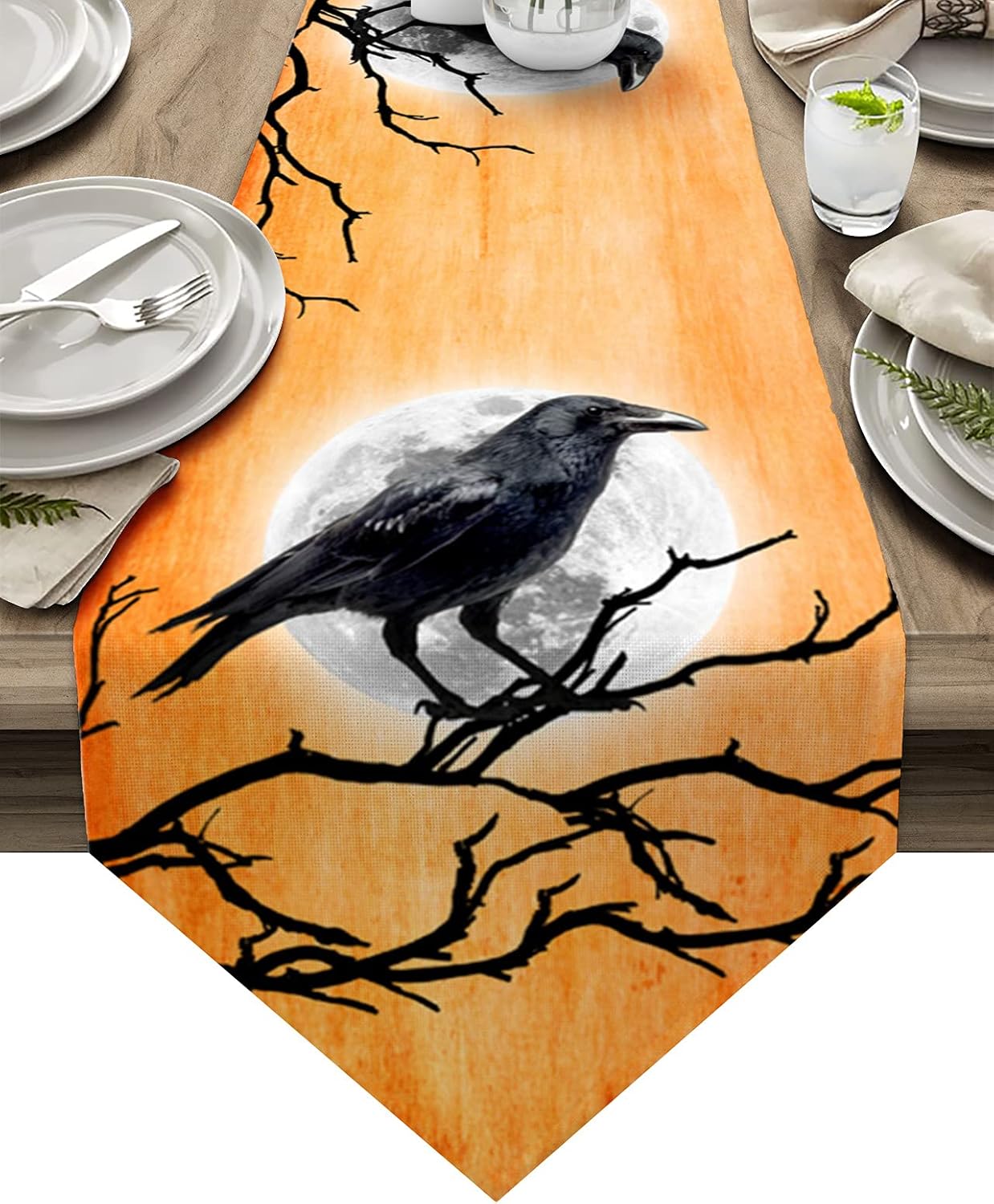 Amazon.com: Cotton Linen Table Runner 13x120 Inch Black Crow Raven on ...