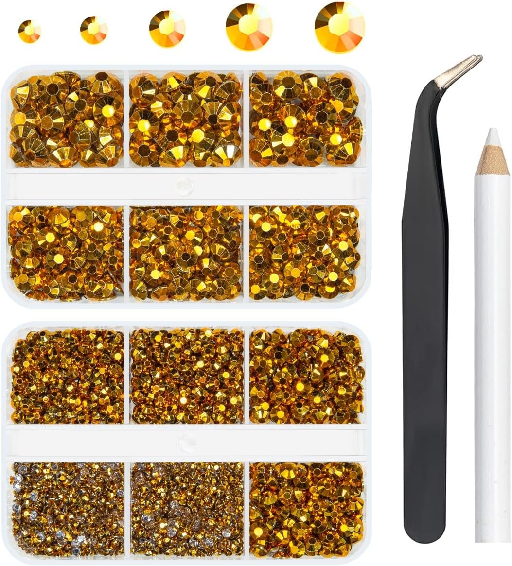 Amazon.com: qiipii 3060PCS Bright Gold Resin Flatback Rhinestones for ...
