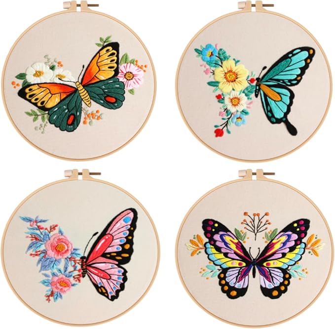 Amazon.com: Yutaohui 4-in-1 Butterfly Embroidery Kit for Beginners ...