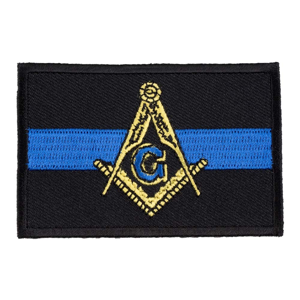 Masonic Thin Blue Line Freemason Gold Square & Compass Blue Background