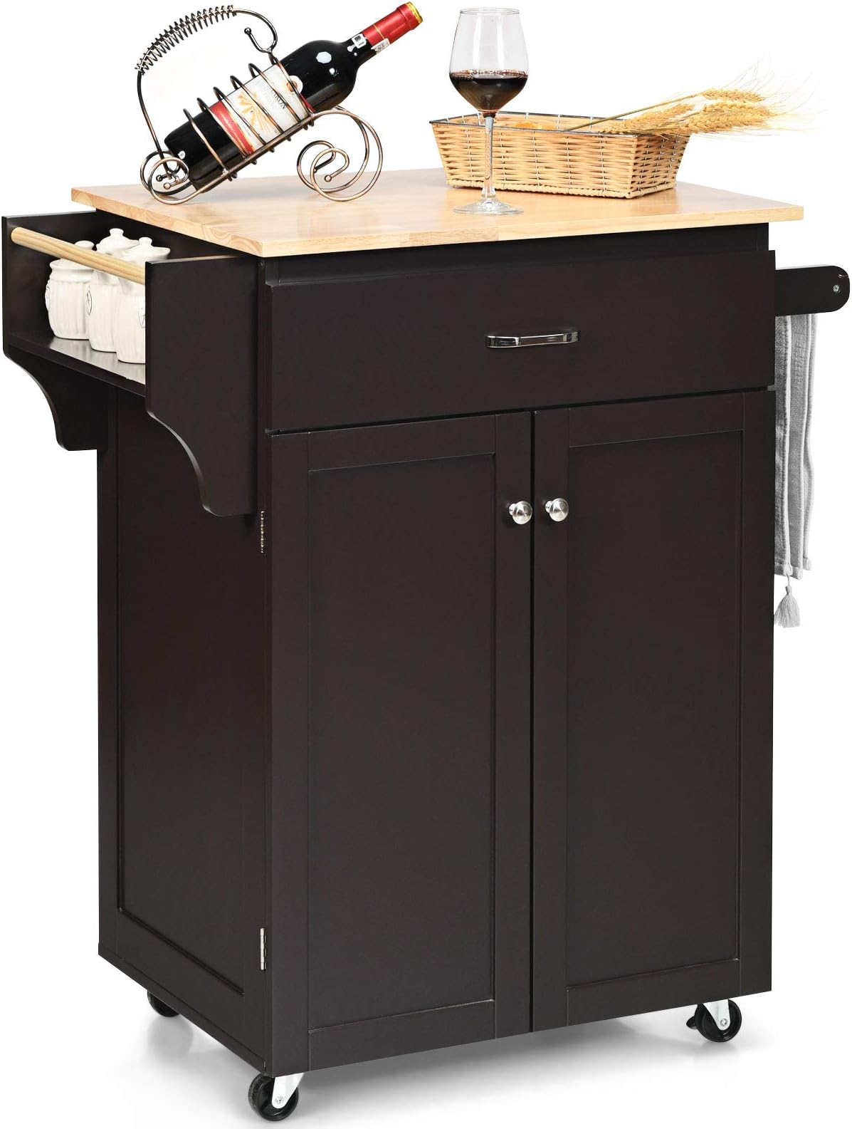 TANGZON Kitchen Trolley on Wheels, Rolling Kitchen Island with Cabinet ...