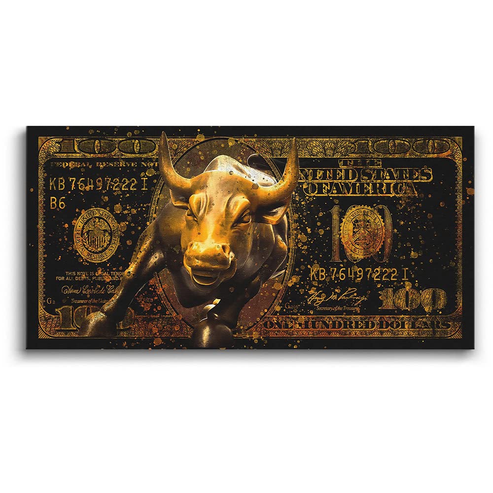 Amazon.com: Abstract Gold Wall Street Bull Money Wall Art Black 100 ...