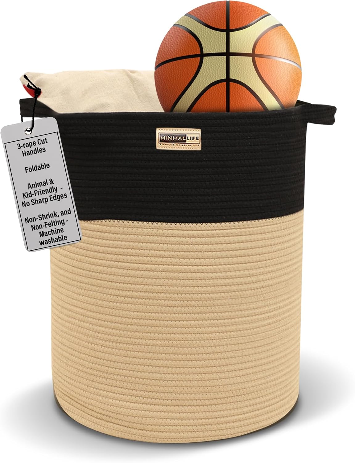 Amazon.com: Minmallife Cotton Rope Basket for Storage with 3-Ropes Cut ...