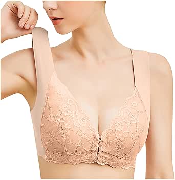Women Front Closure Lace Bra Soft Wire Free Bras Sexy Lace Wireless Bralette Full Figure ...