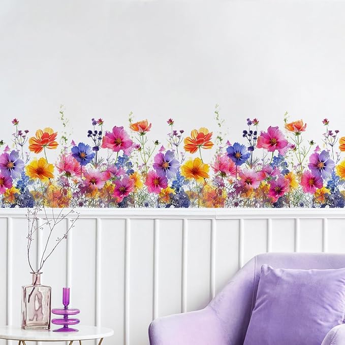Amazon.com: Runtoo Watercolor Flower Wall Corner Stickers Floral Garden ...