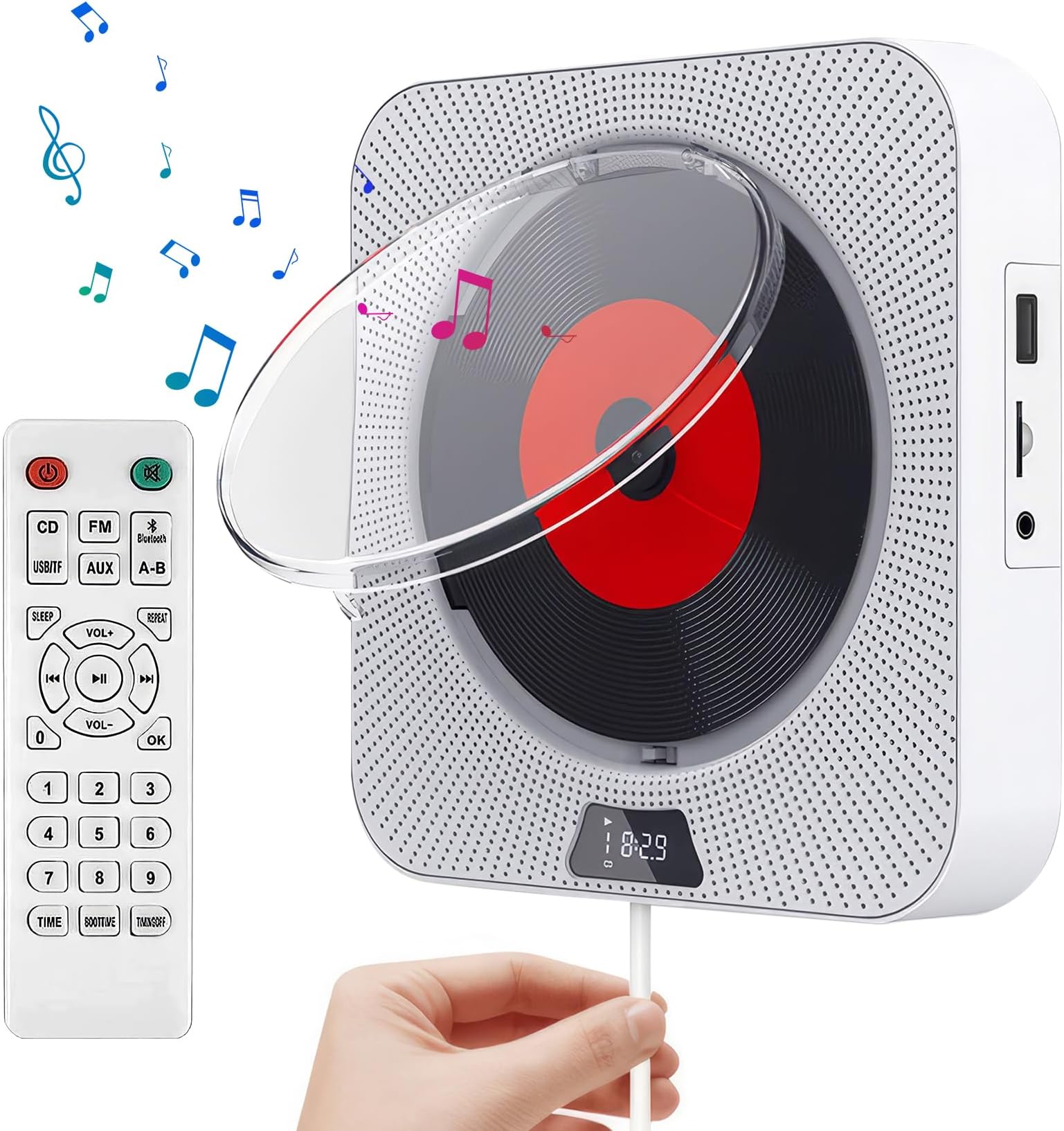 ECYWE Reproductor de CD Portátil Bluetooth,CD Player Montaje en Pared ...