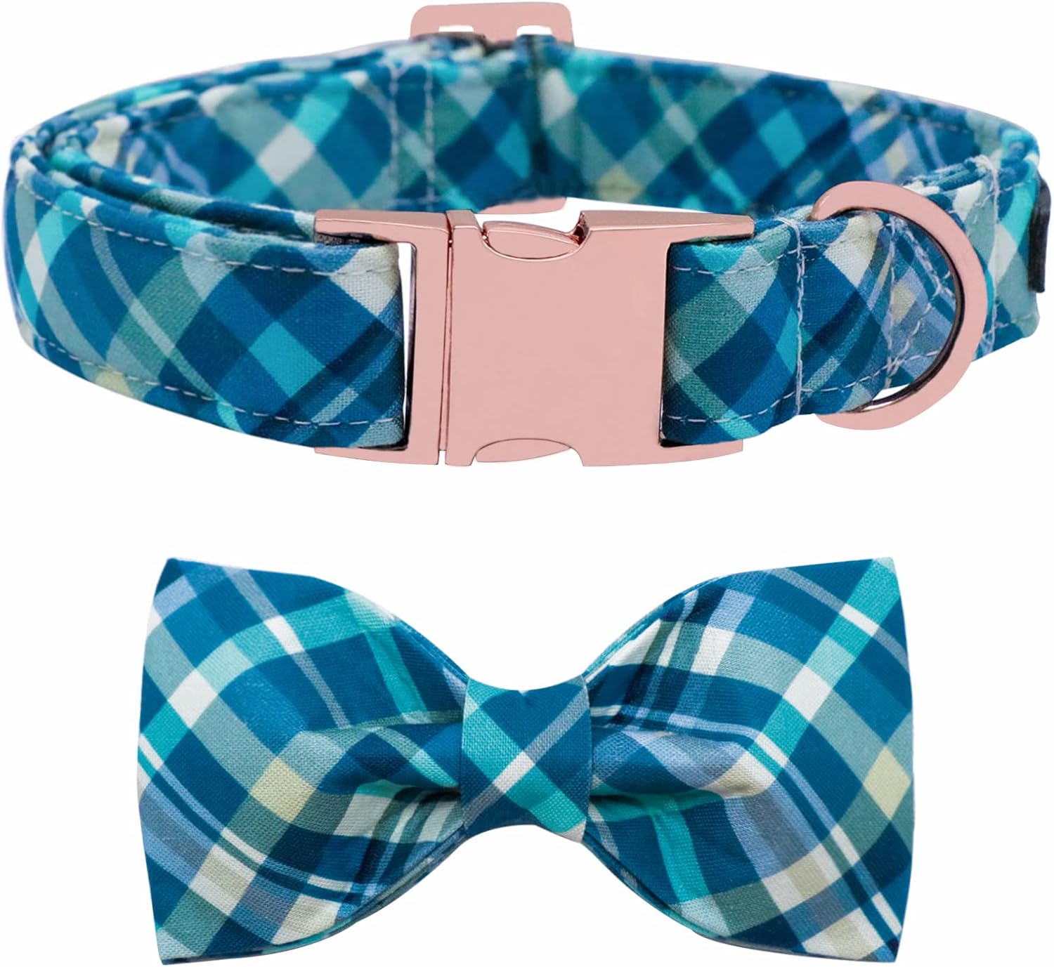 Amazon.com : Maca Bates Plaid Blue Dog Collar with Checkered Bow Bowtie ...