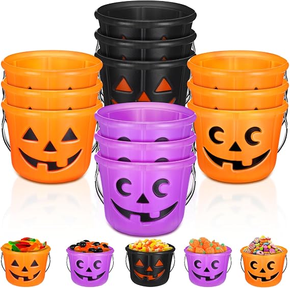 Amazon.com: Jenaai 12 Pack Halloween Pumpkin Bucket Jack O Lantern ...