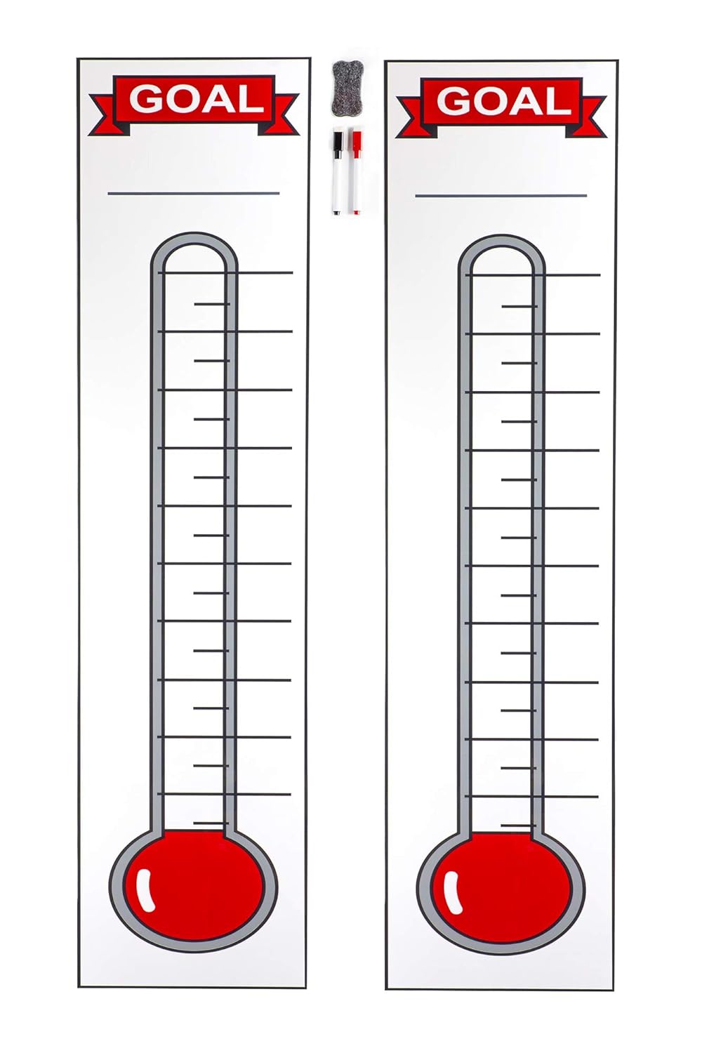 Goal Setting Chart, Fundraising Thermometer, 2 Pack, Dry Erase ...