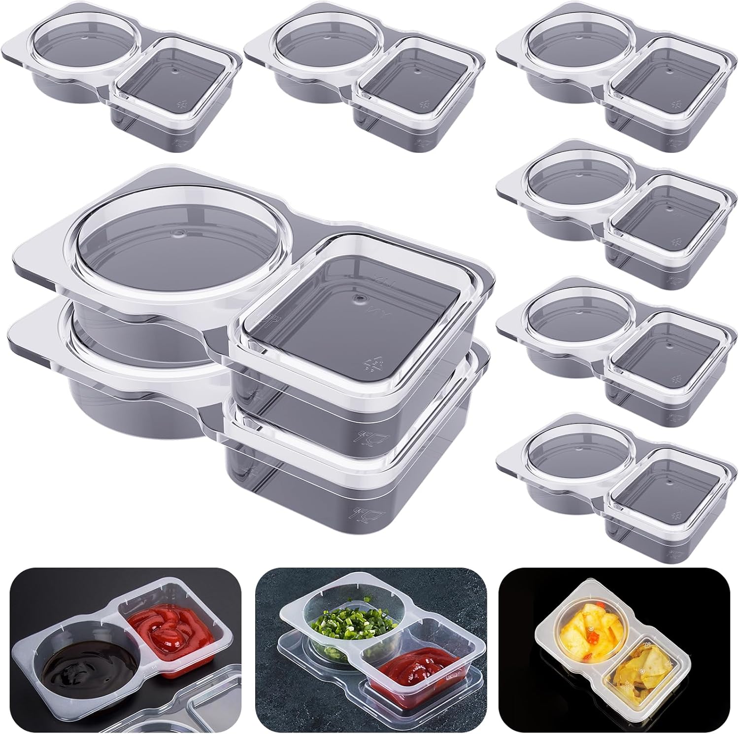 Amazon.com: Double Compartment Condiment Containers with Lids, 2024 New ...