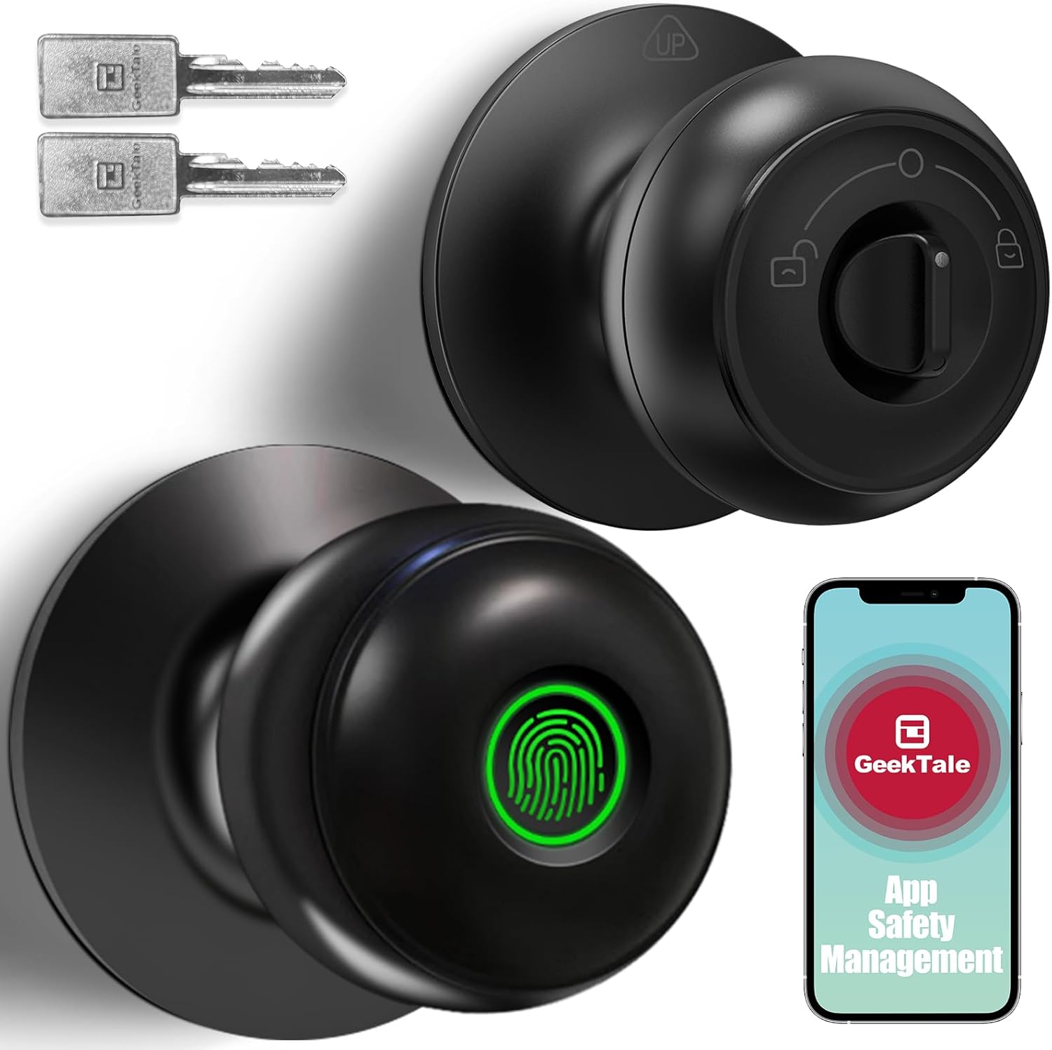 GeekTale Fingerprint Door Lock, Smart Lock Door Knob with App ...