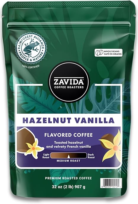 Zavida Hazelnut Vanilla Premium Whole Bean Flavoured/Flavored Coffee ...