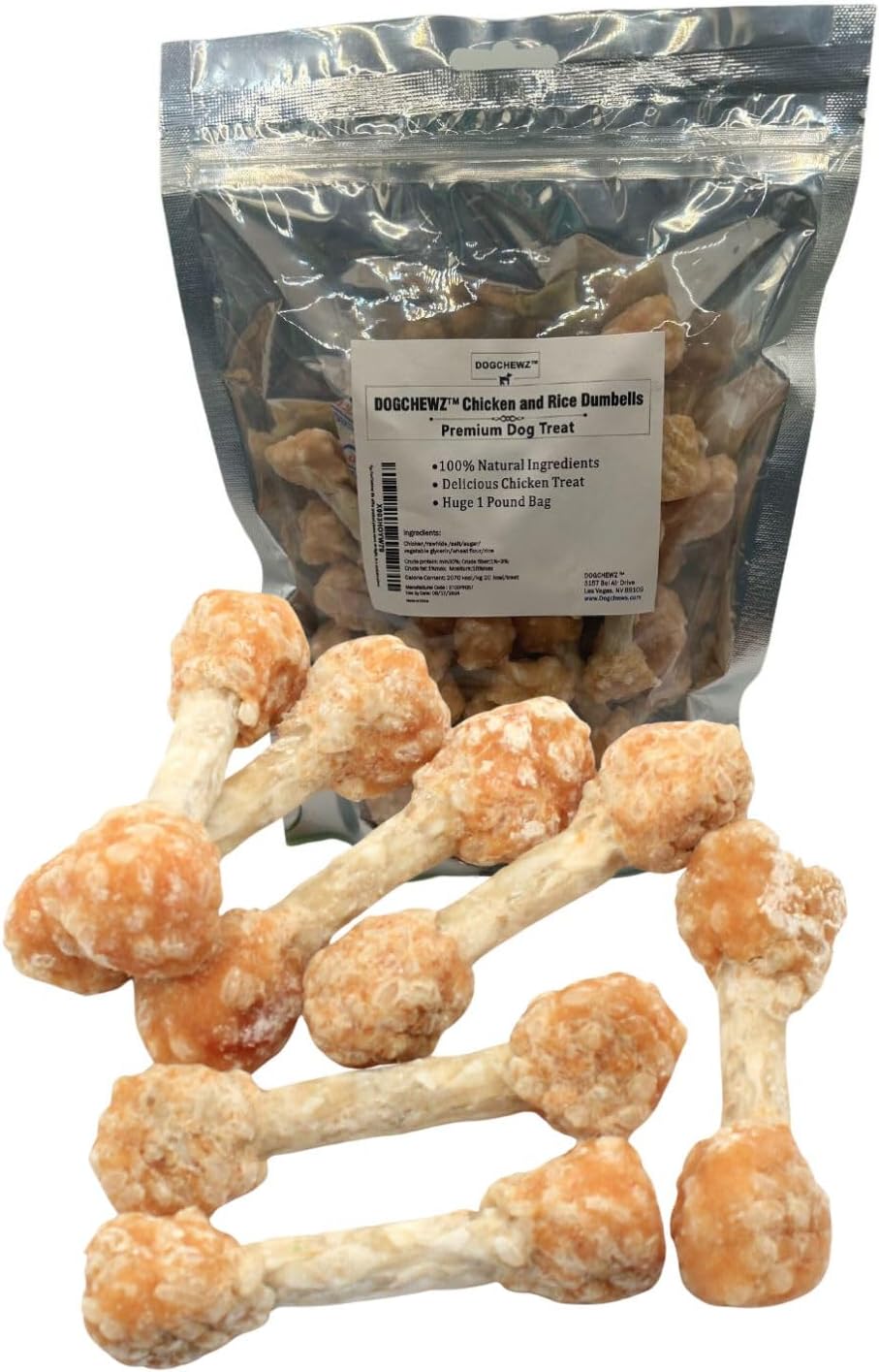 Amazon.com : DOGCHEWZ™ Protein-Packed Chicken Rice Dumbbells 1 LB Bag ...