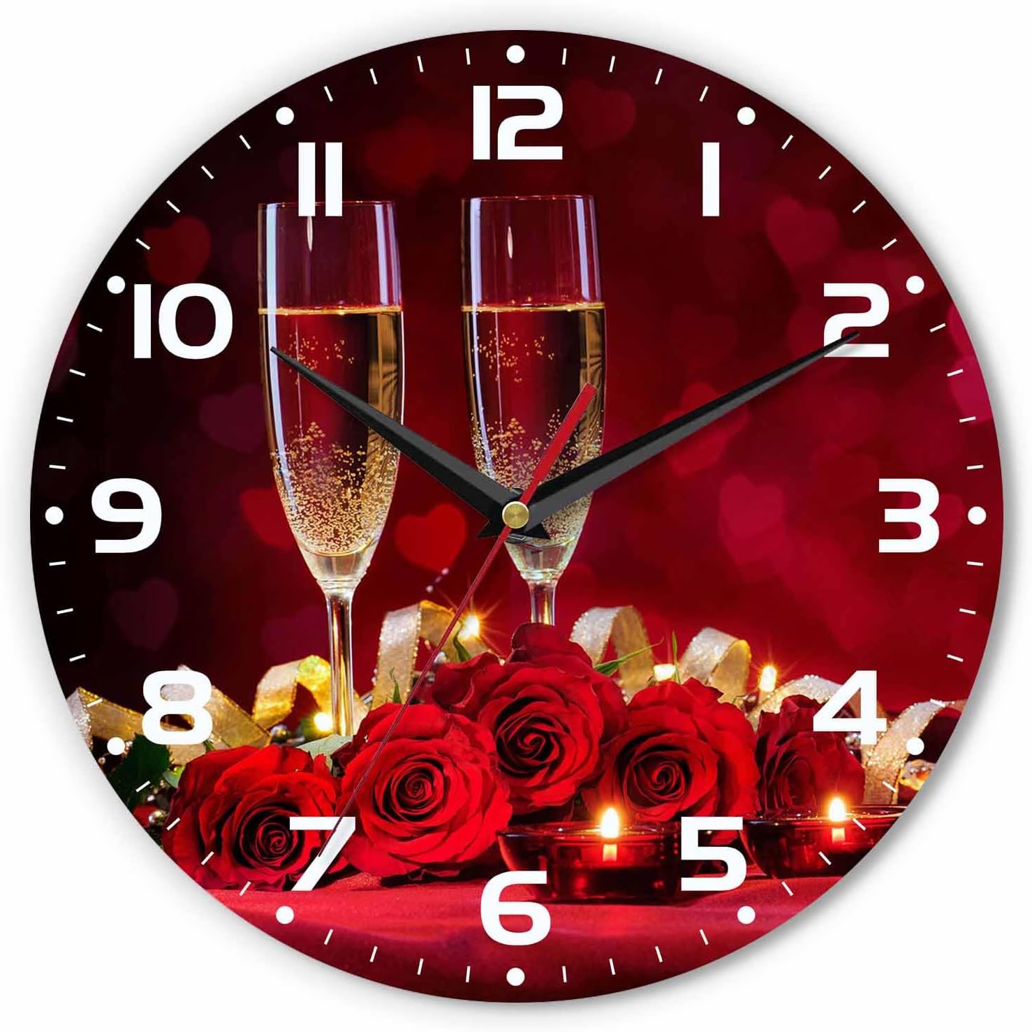 Amazon.com: Red Rose Wall Clock Valentine's Day Night Champagne Glasses ...