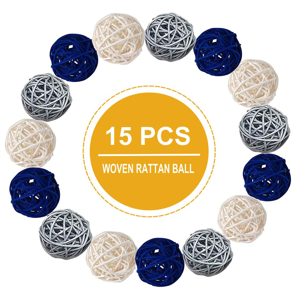 Amazon.com: Worldoor 15PCS Mixed Blue Gray White Wicker Rattan Ball ...