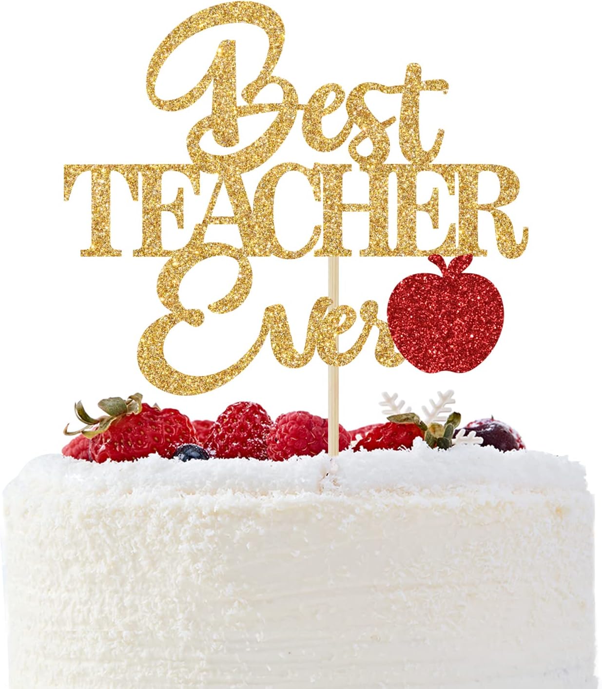 Gold Glitter Best Teacher Ever Cake Topper - Teachers Birthday Cake ...