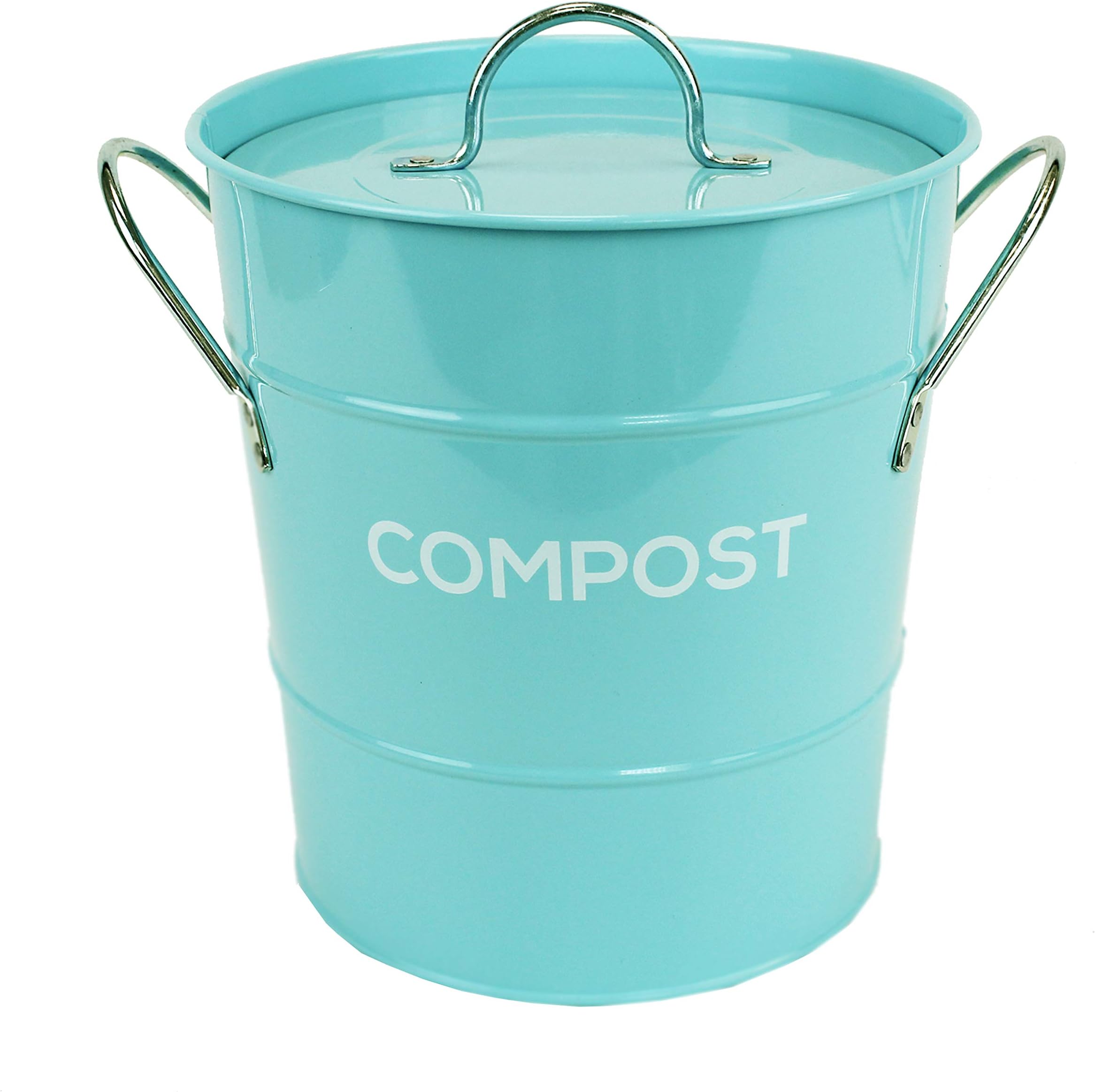 Light Blue Metal Kitchen Compost Caddy - Composting Bin for Food Waste ...