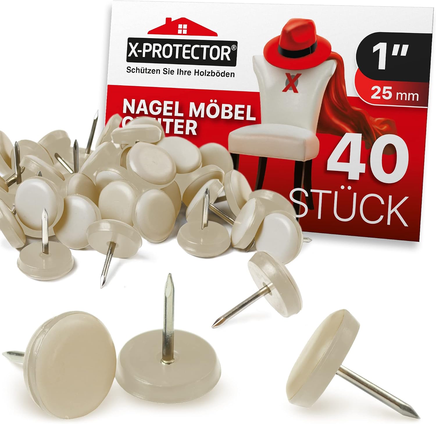 Stuhlgleiter X-PROTECTOR - 25 mm Möbelgleiter 40 Stück - Beige ...
