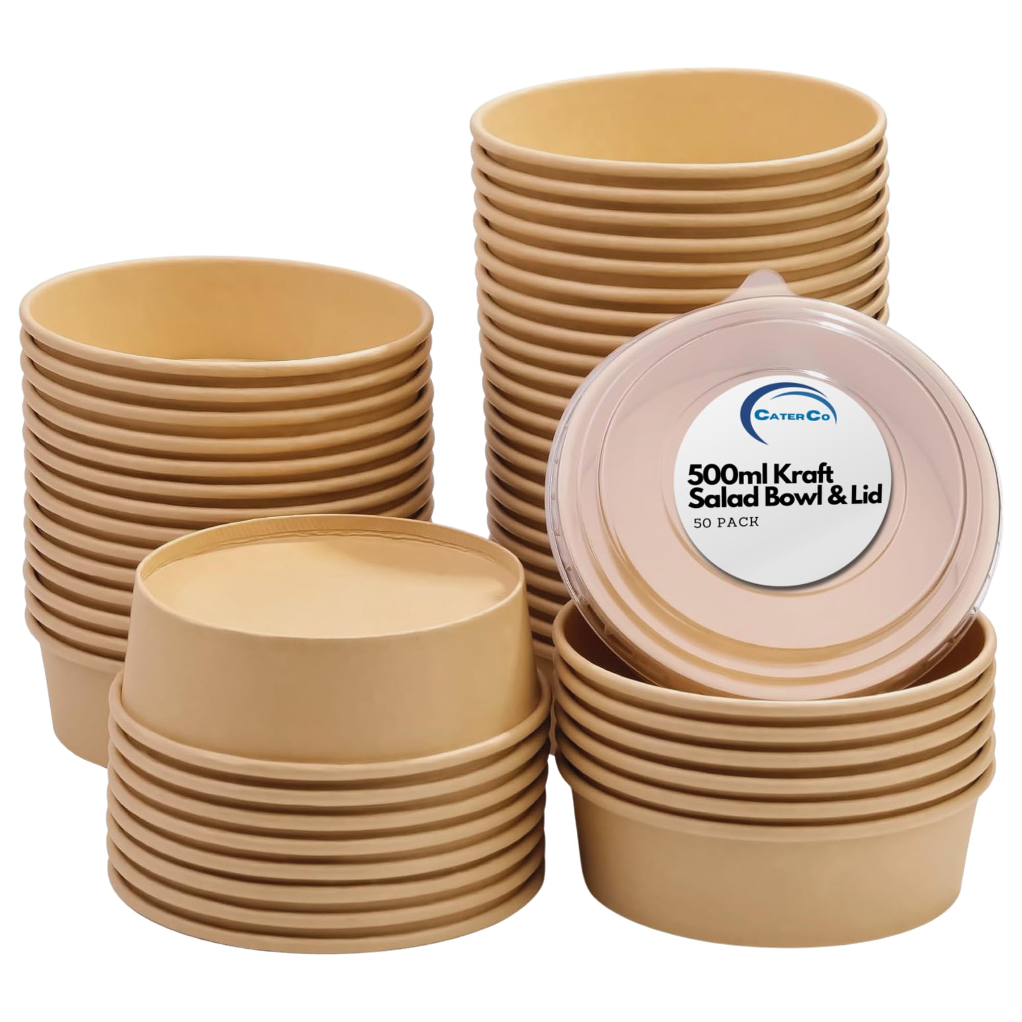 CaterCo Disposable Kraft Salad Bowls with Lids - Versatile Food ...