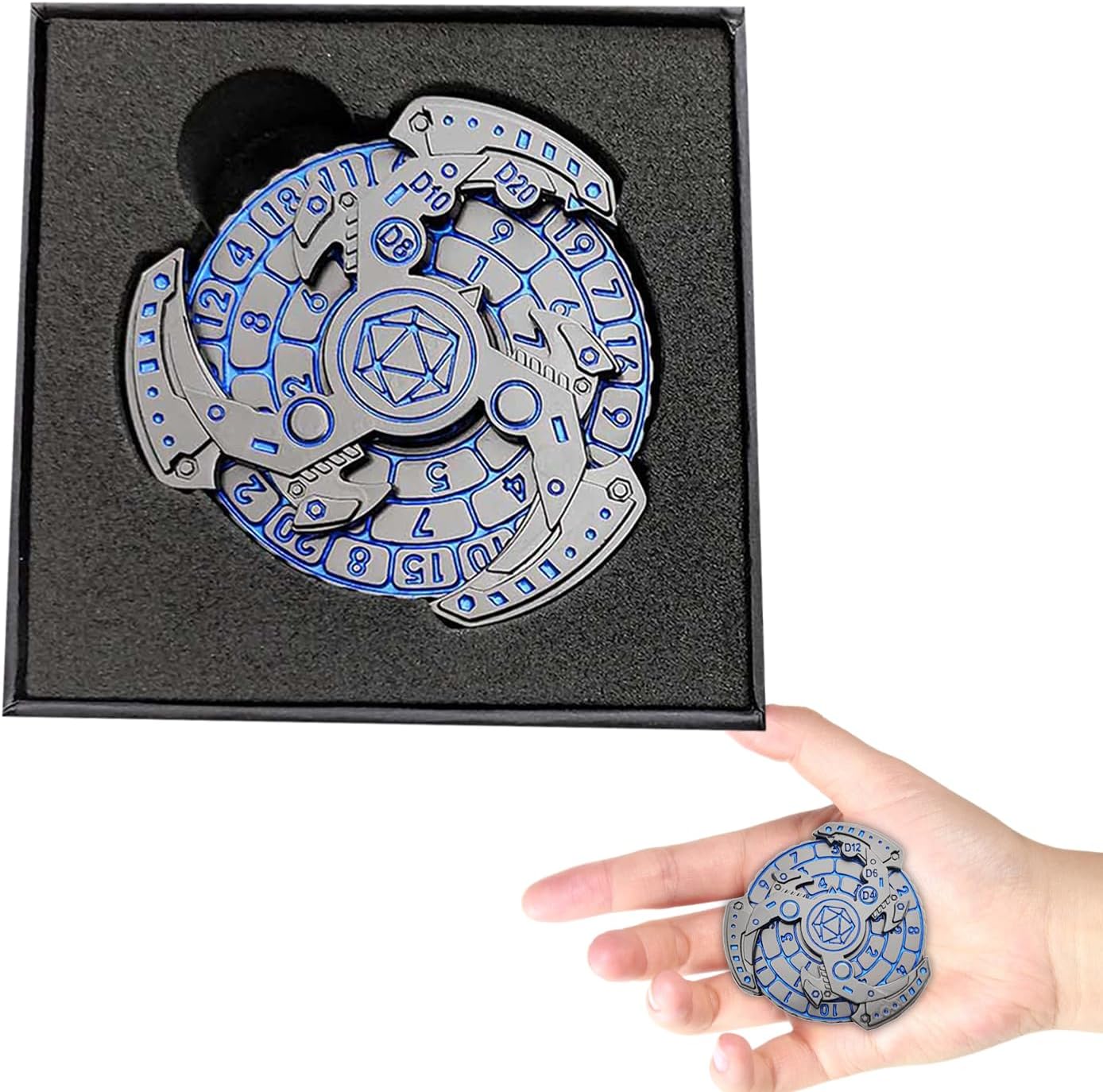 Dice Hand Spinner for DND Dice, 7-in-1 Metal D&D Dice with Gift Box for ...