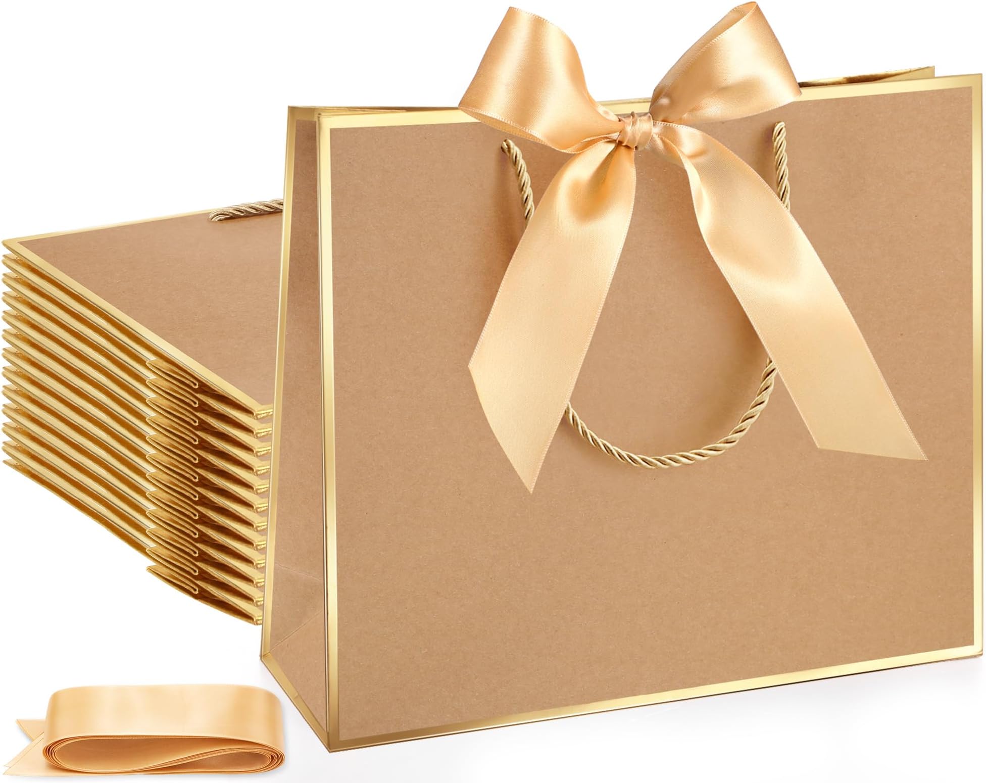 Amazon.com: OccasionALL Large Gift Bags with Handles, Brown Gold Kraft ...