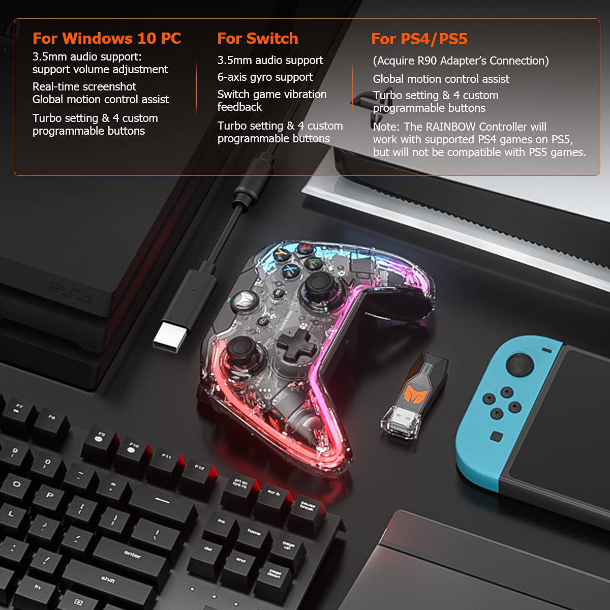 Buy BIGBIG WON Wired Rainbow Game Controller for PC/Nintendo Switch,PS4 ...