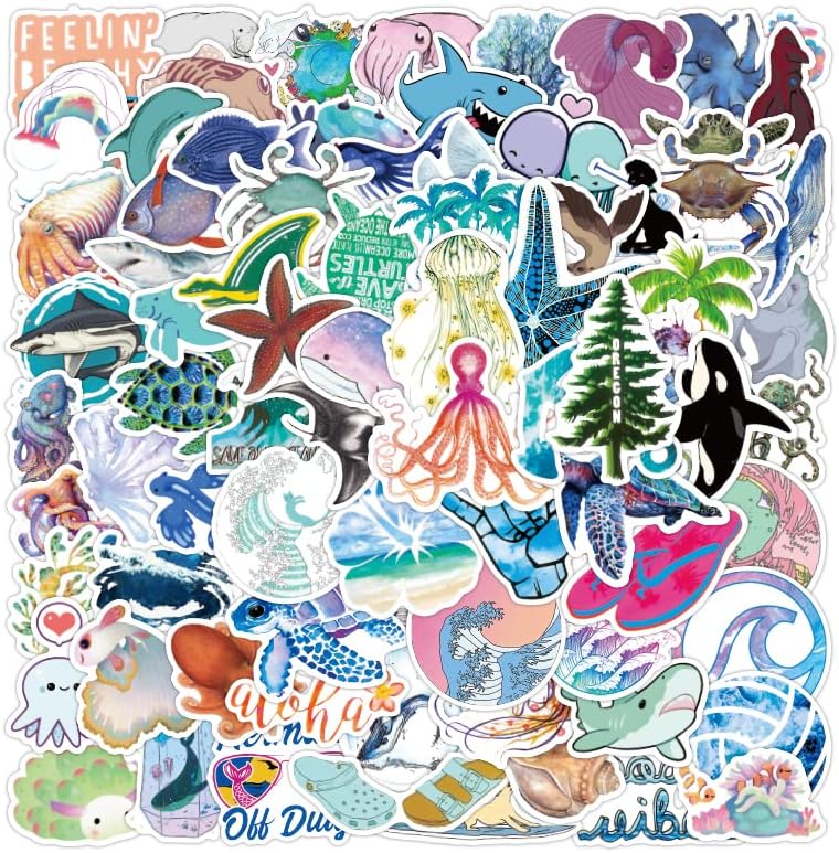 100PCS Ocean Marine Life Stickers, Cute Sealife Animals Stickers for ...