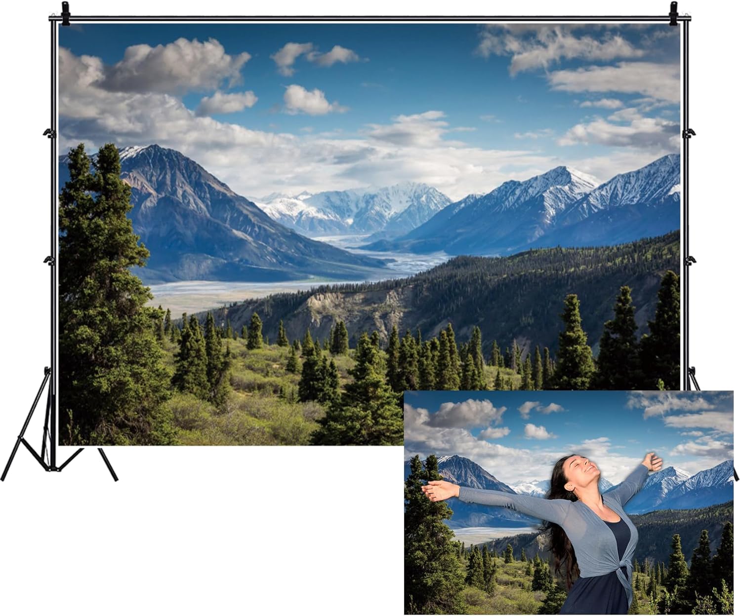 Amazon.com : Renaiss 10x8ft Mountain Lake Backdrop Polyester Blue Sky ...