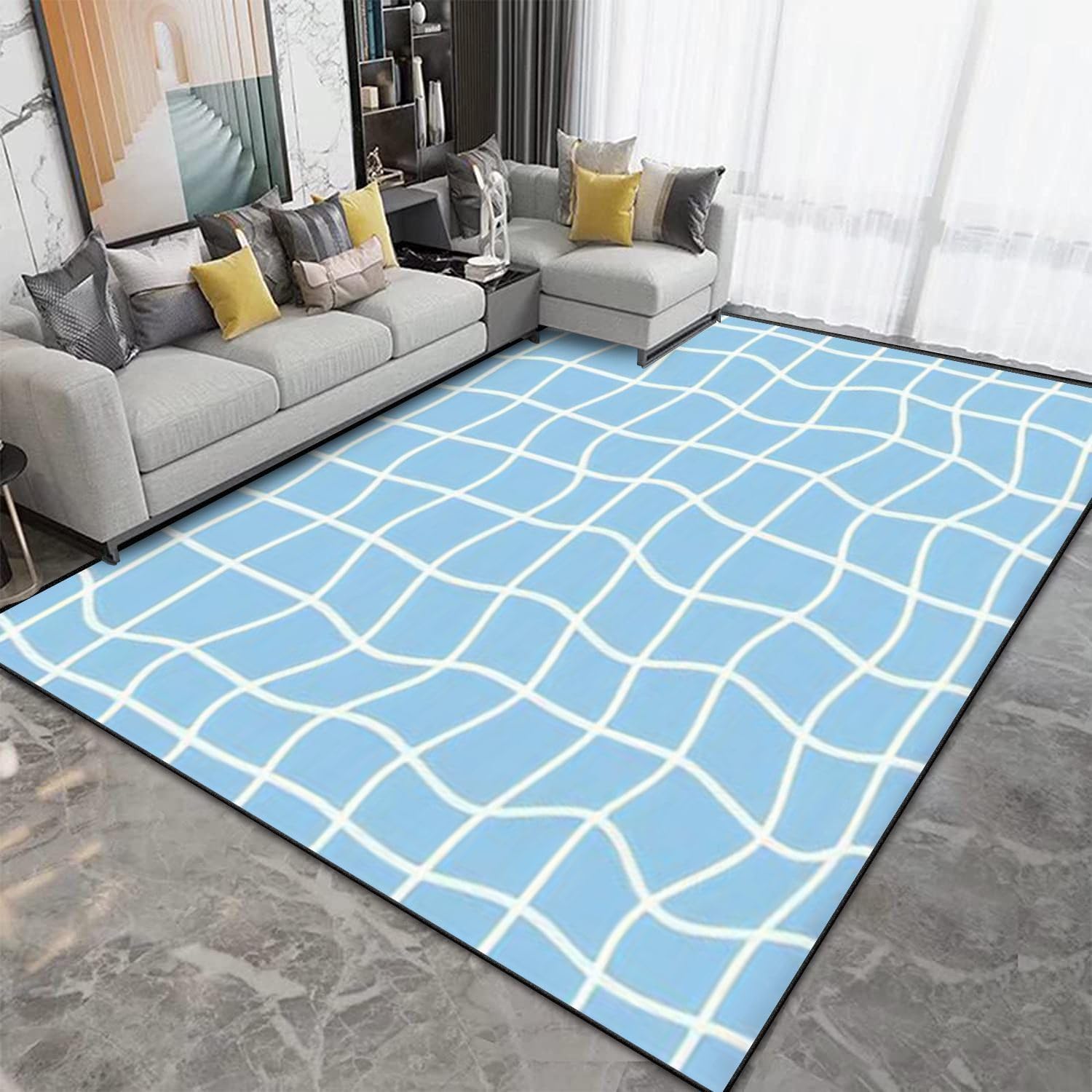 Amazon.com: Area Rug Minimalistic Checkered Seamless Pattern White Wavy ...