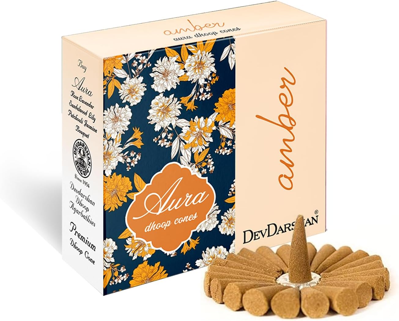 Amazon.com: Devdarshan Aura Amber Dhoop Cone 24 Units of 40g Each ...