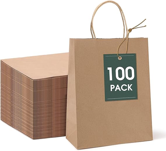 Amazon.com: GSSUSA 100 Pack 8x4.25x10'' Paper Bags with Handles Bulk ...