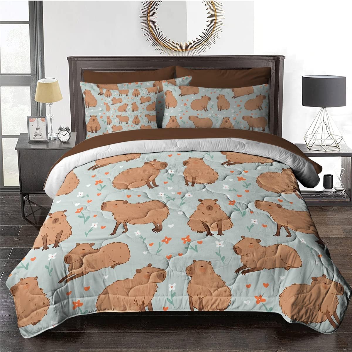 Amazon.com: BlessLiving Capybara and Flower Comforter Set King Floral ...