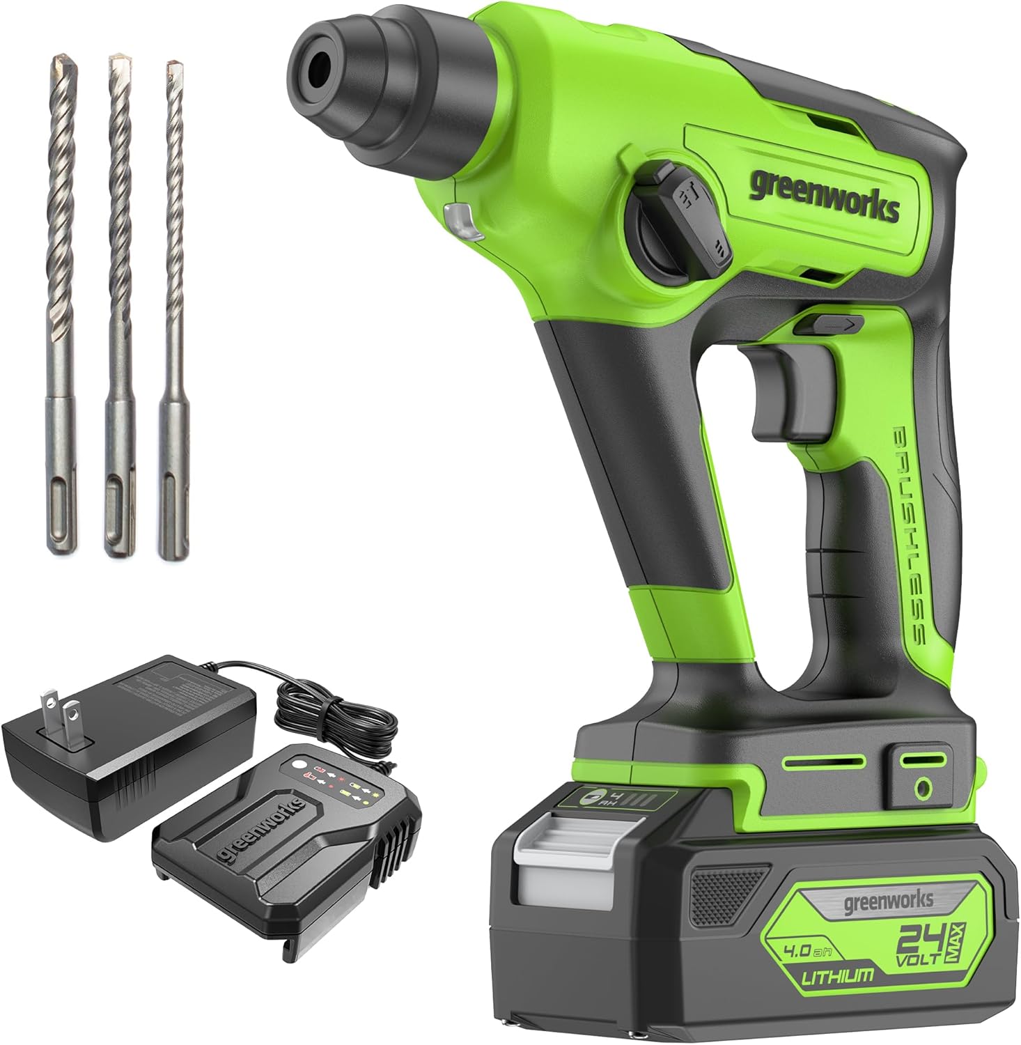 Amazon.com : Greenworks 24V Cordless SDS 1.2J Rotary Hammer Drill Combo ...