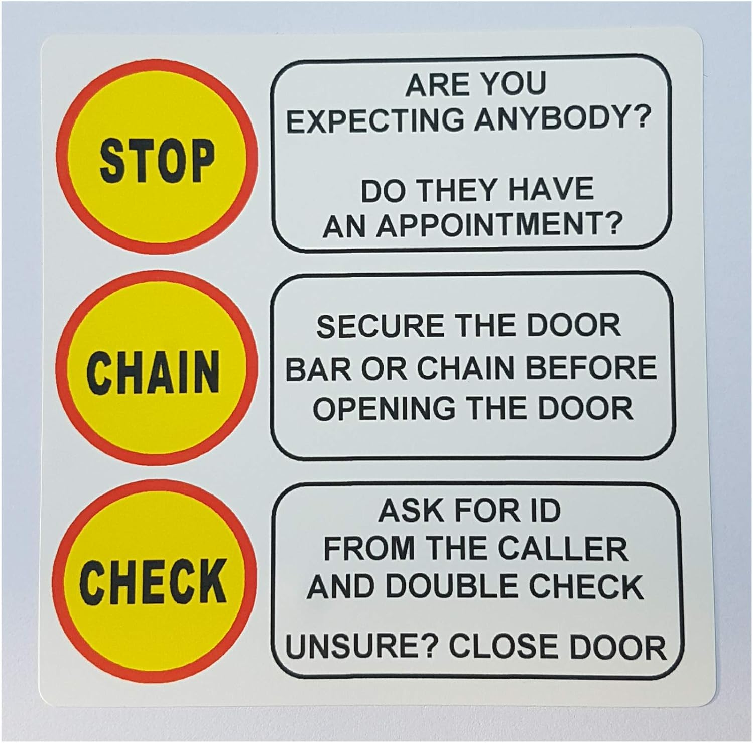 Amazon.com: Platinum Place 1 x Stop Chain Check-Full Colour-EXTERNAL ...