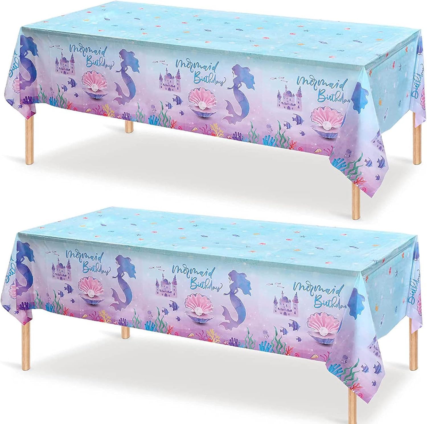 2Pack 130*220cm Mermaid Table Cloth Party Rectangular Plastic Table ...