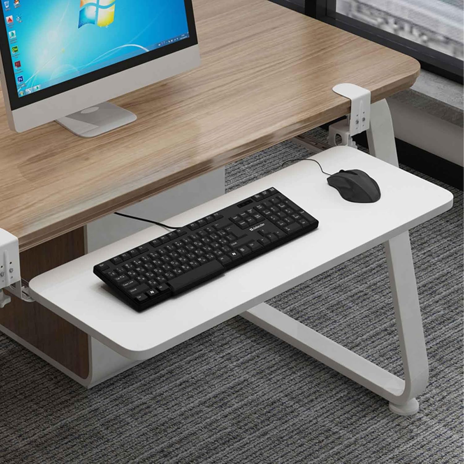 Amazon.com: JXCAA Under Desk Tray White No Drill, Slide Out Keyboard ...