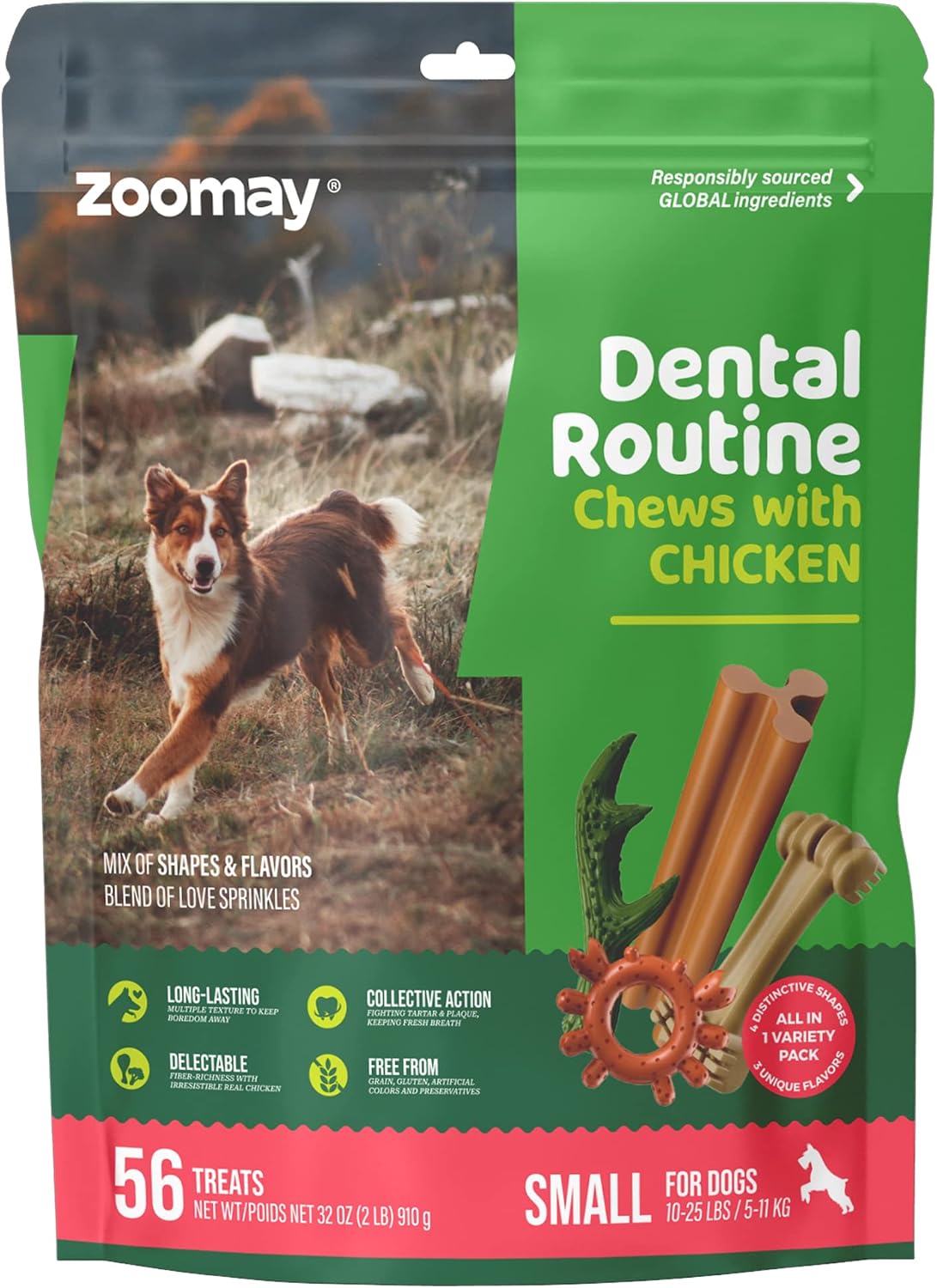 Amazon.com : ZOOMAY Dental Chews with Real Chicken for Dogs, Long ...