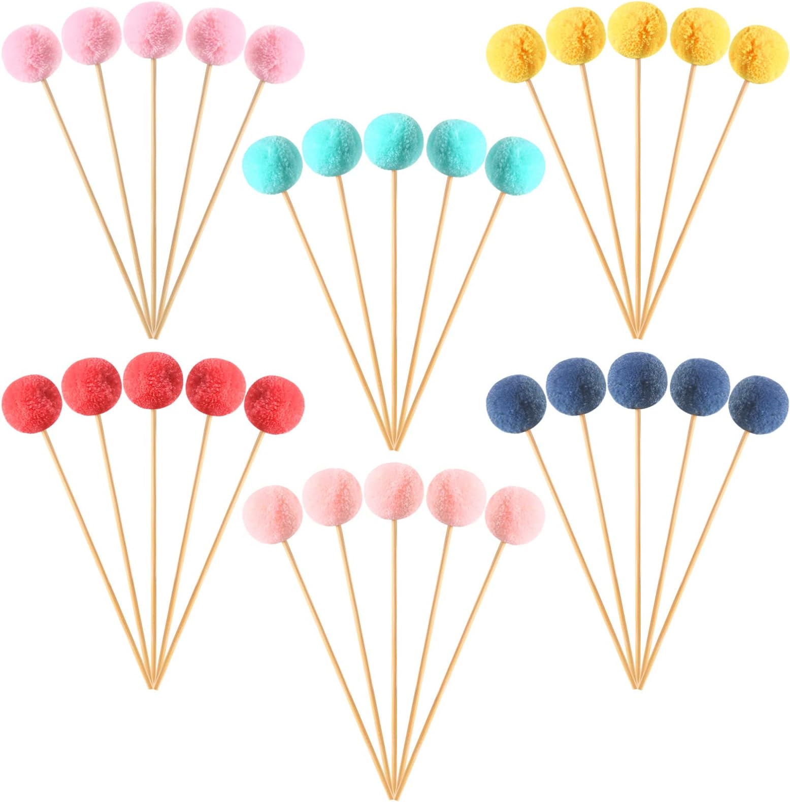 Amazon.com: Sintuff 30 Pcs Colorful Pompom Cake Toppers Mini Pompom ...