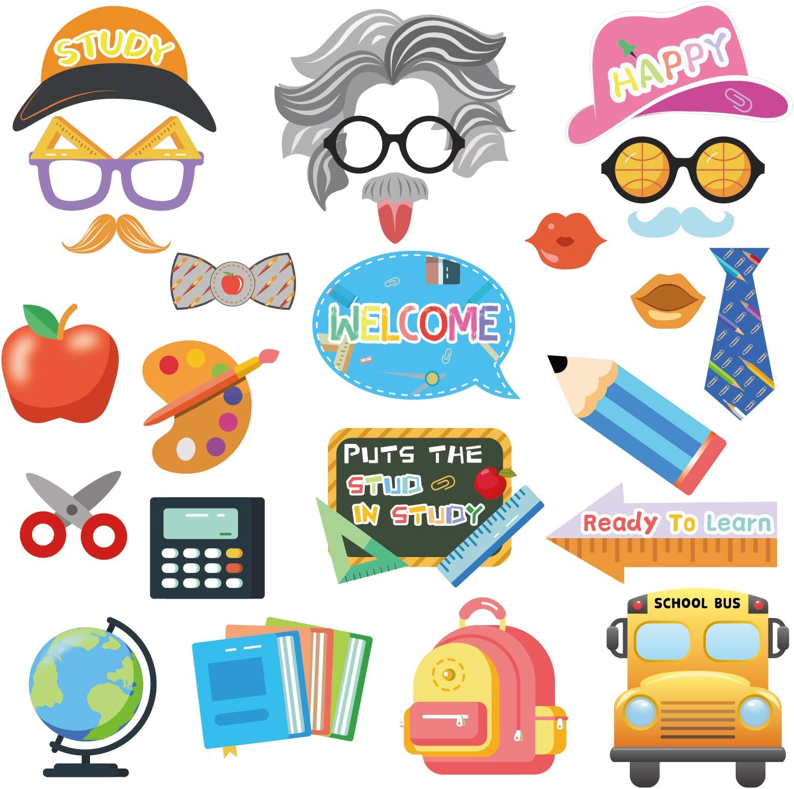 Amazon.com: Generic 25Pcs Back to school season Photo Booth Props with ...